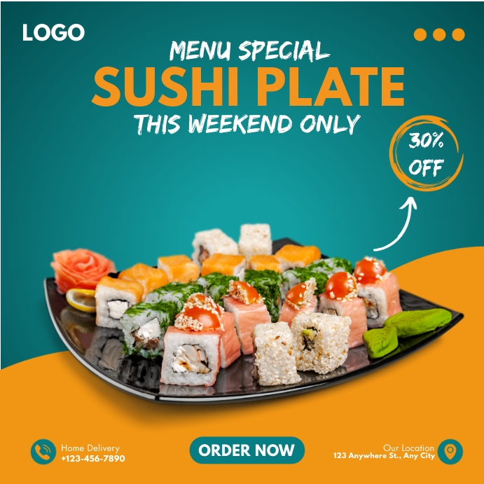 sushi food flyer template | PosterMyWall