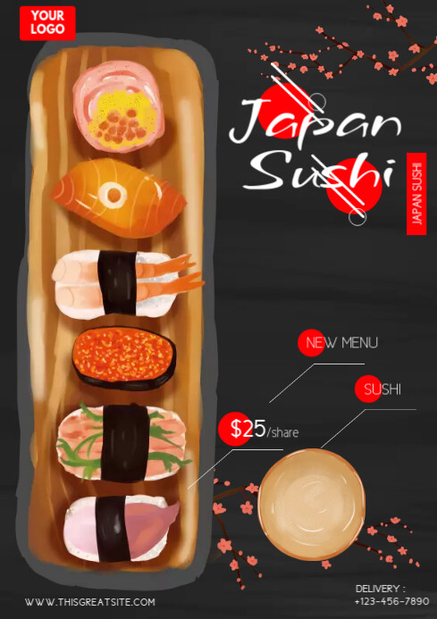 Sushi japanese menu cartoon Template | PosterMyWall