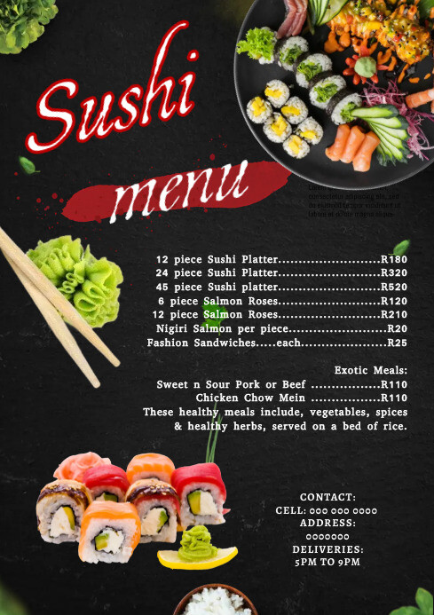 Sushi Menu South Africa Template | PosterMyWall