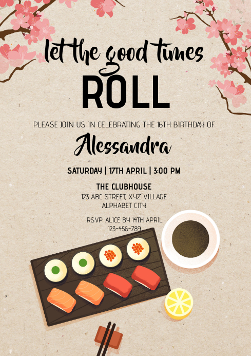 Sushi Party Invitation Template | PosterMyWall