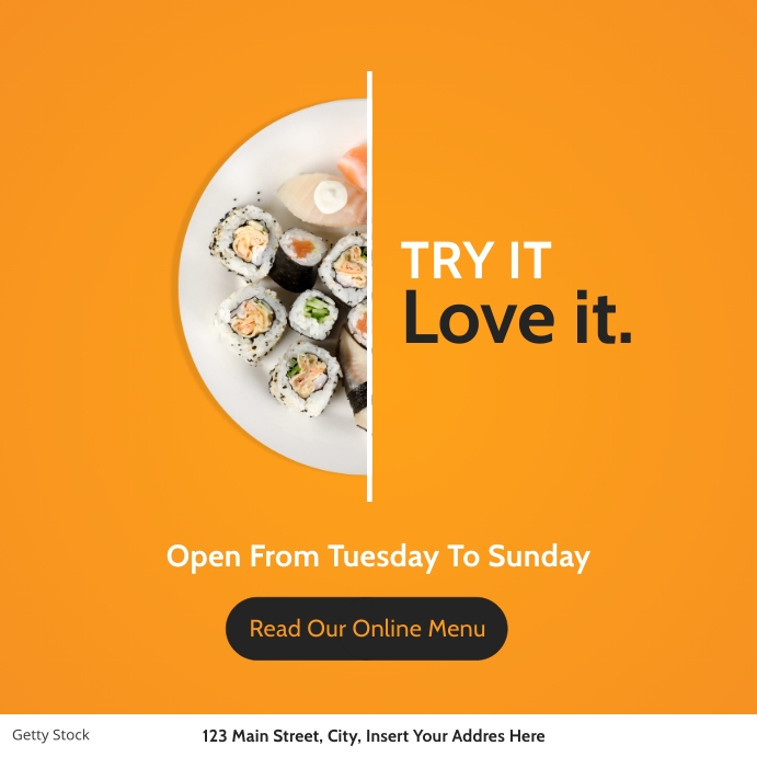 sushi restaurant minimal advertisement online Template | PosterMyWall