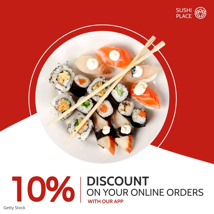 Sushi restaurant plate advertisement red and Template | PosterMyWall