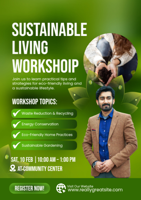 Sustainable Living Workshop — Eco-Friendly Lifestyle Flyer | Editable ...