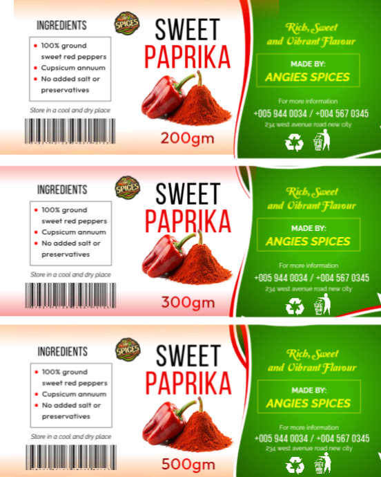 Copy of Sweet paprika spices bottle container adhesive packaging ...