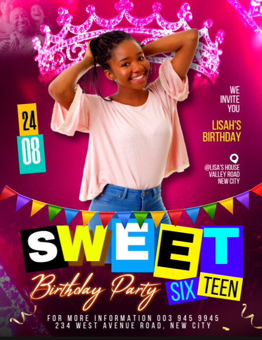 Copy of Sweet sixteen 16th birthday theme party celebration invitation ...