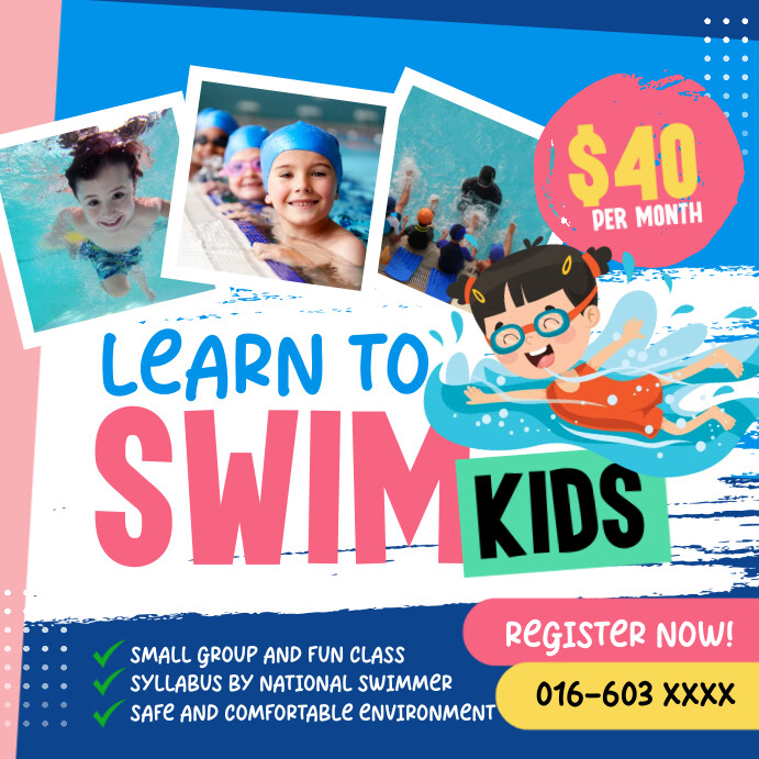 swimming classes facebook instagram poster ad Template | PosterMyWall