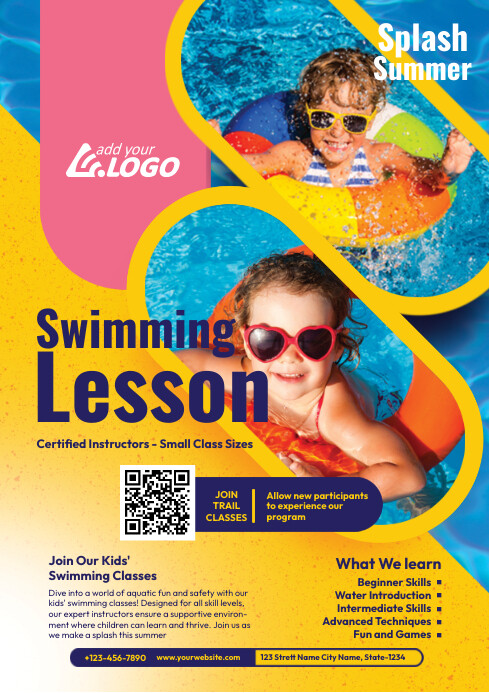 Copy of Swimming Lesson Flyer Template | PosterMyWall