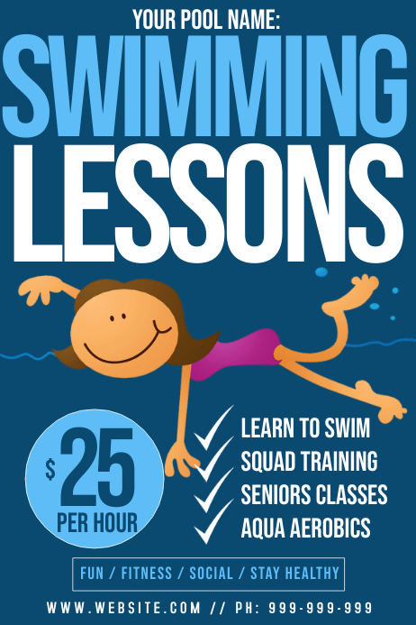 Plantilla de Póster de Lecciones de Natación | PosterMyWall