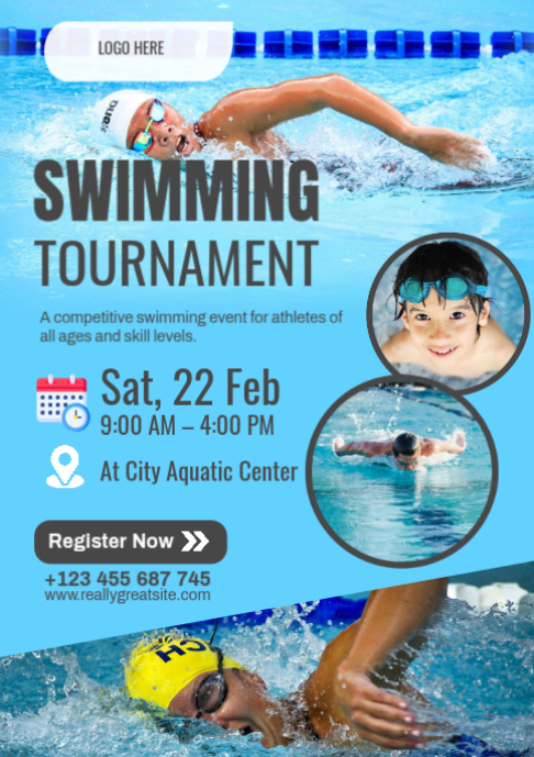 Swimming Tournament — Competitive Sports Event Poster | Editable ...