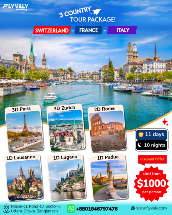 Switzerland France Italy Tour Package ads design template เทมเพลต ...