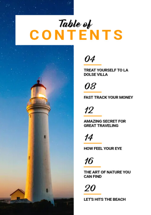 Table of Contents Page Template | PosterMyWall