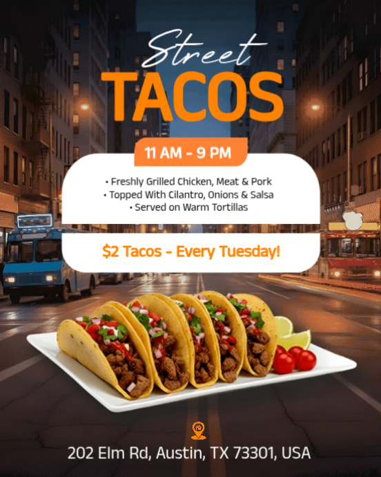 Taco Tuesday Special Flyer | Street Tacos Promotion & Food Truck Taco ...