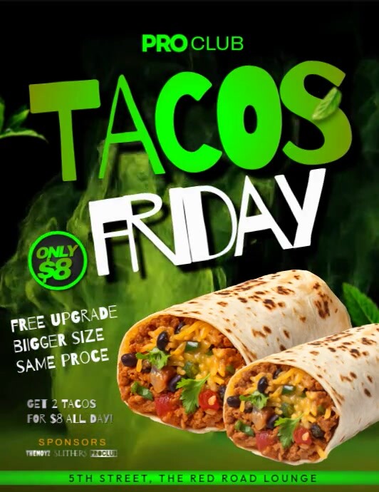 Tacos Friday Green Menu Template | PosterMyWall
