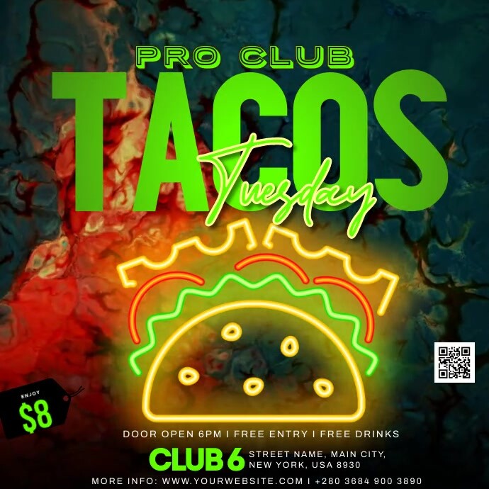 Tacos Tuesday Neon Menu เทมเพลต | PosterMyWall