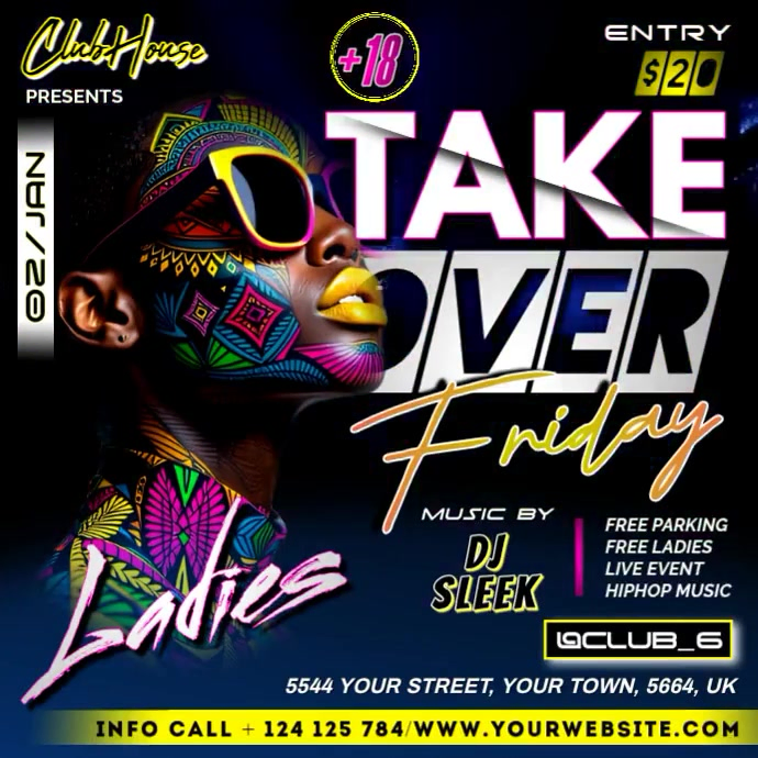 TAKEOVER LADIES FRIDAY PARTY POSTER Template | PosterMyWall