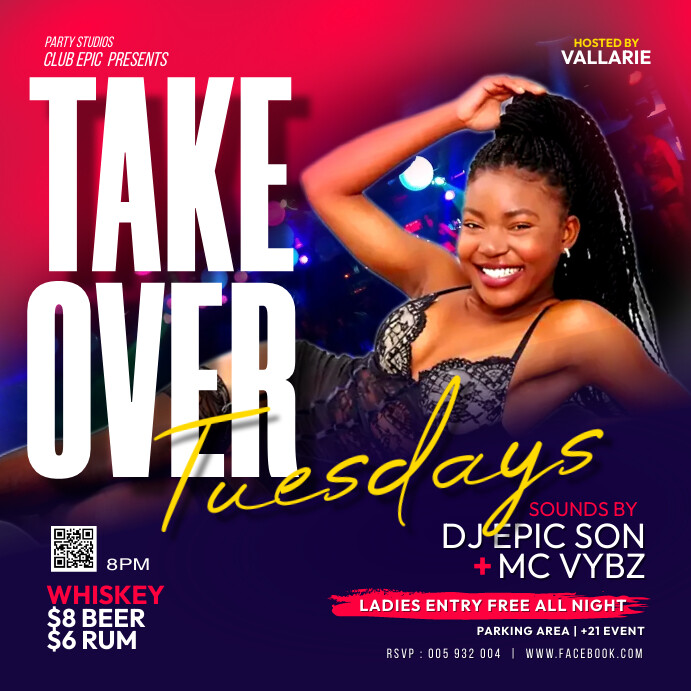 Takeover Tuesday night club party flyer Template | PosterMyWall