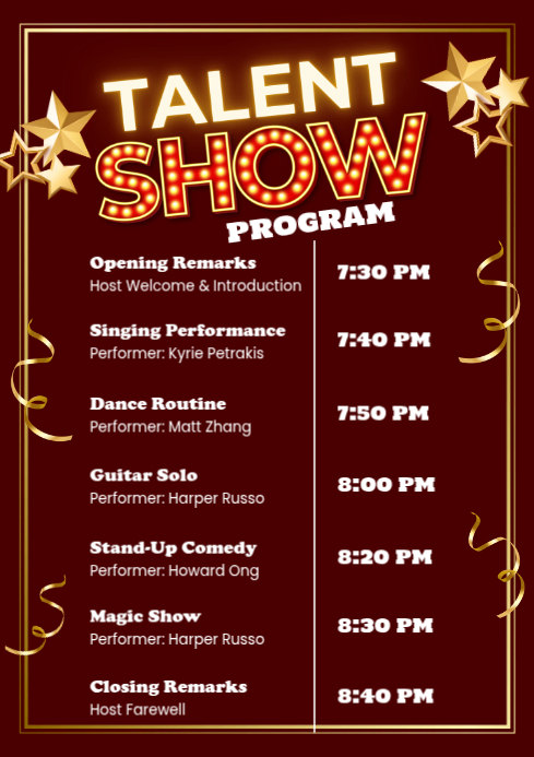 Plantilla de Talent Show Program Flow Ads | PosterMyWall