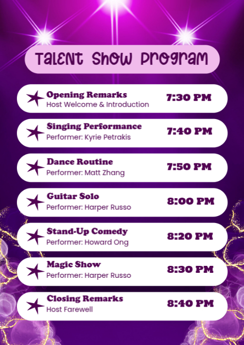 Talent Show Program Flow Template | PosterMyWall