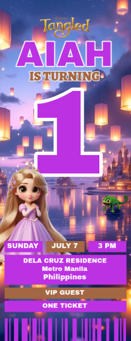 Copy of tangled Birthday Party Ticket invitation | PosterMyWall