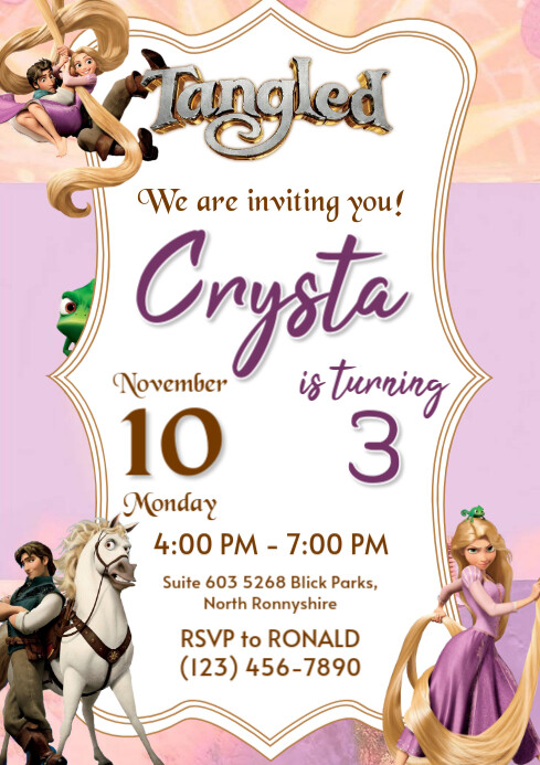 Tangled Disney Birthday Invitation A4 Template | PosterMyWall