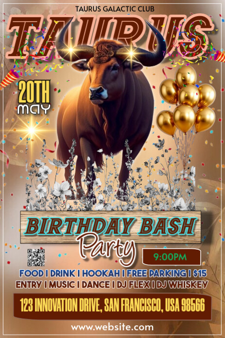 Taurus birthday party Template | PosterMyWall