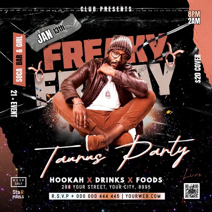 Plantilla de taurus party friday FREAKY party | PosterMyWall