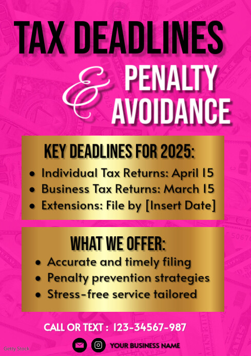 Tax Deadlines & Penalty Avoidance Template | PosterMyWall