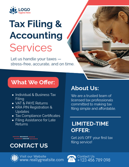 Tax Filing & Accounting Services Flyer Template | PosterMyWall