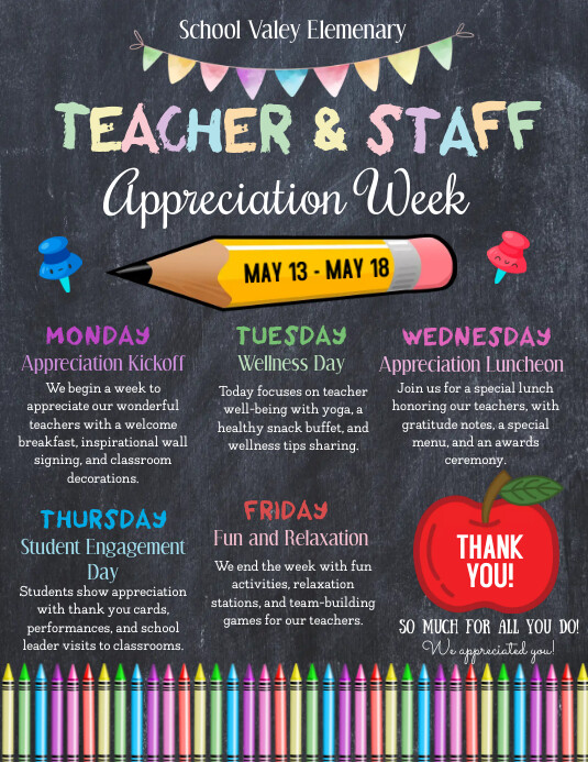 Teacher Appreciation Week Itinerary Template | PosterMyWall