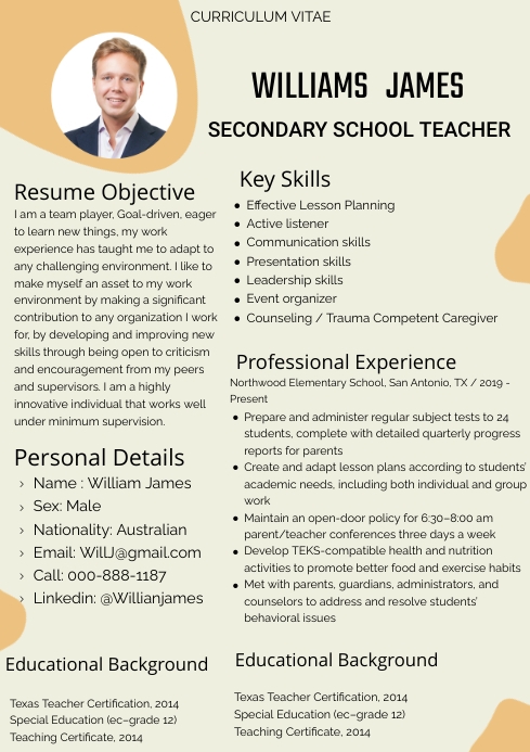 Teacher CV | PosterMyWall