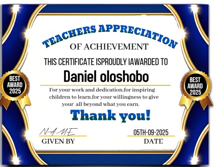 Teachers appreciation certificate award Template | PosterMyWall