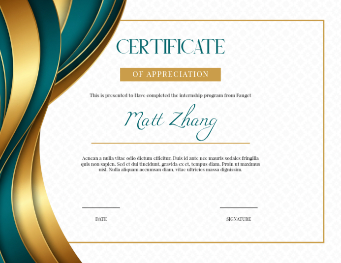 Teal & Gold Professional Certificate Of Achievement. Flyer (us Letter ...