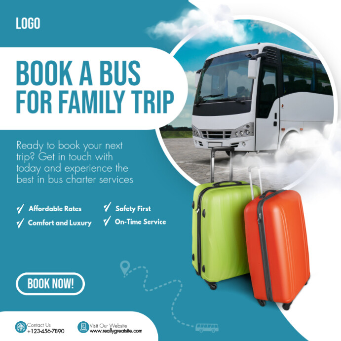 Teal and White Modern Bus Charter Services In Template | PosterMyWall