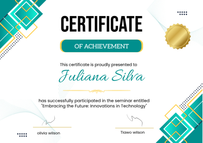 Teal and Yellow Geometric Professional Certificate of Achievement ...