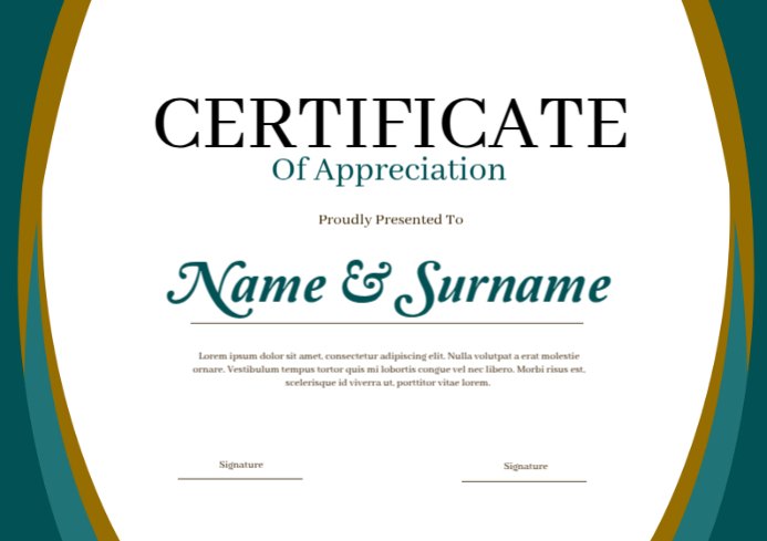 Teal Gold and White Simple Appreciation Certificate Template | PosterMyWall