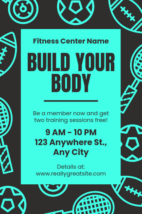 Teal Grey Sports Gym Pattern Poster Template | PosterMyWall