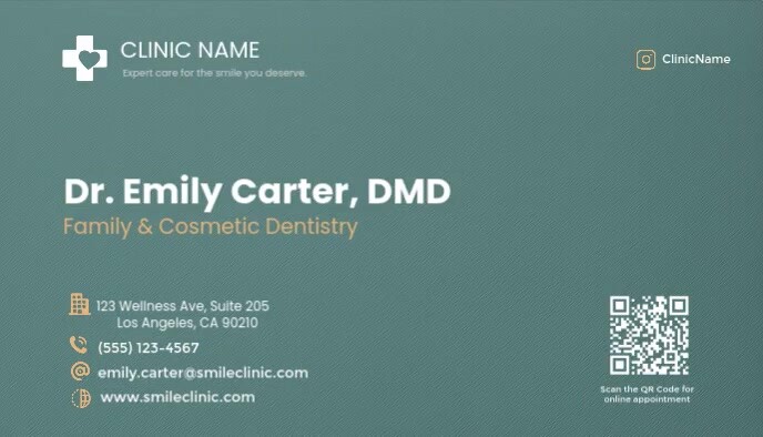 Copy of Teal Professional Modern Dentist /Health provider Business Card ...