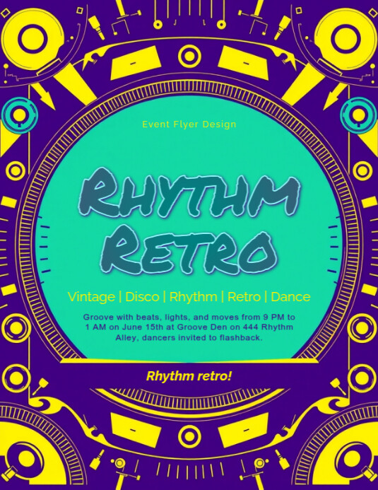 Teal Yellow Rhythm Retro Flyer Design Template | PosterMyWall