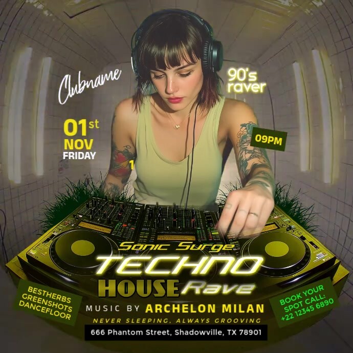 Techno House Rave Party Post Template | PosterMyWall