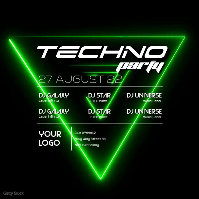 Plantilla de Techno Party Electro Electronic Music Club Green Abstract ...