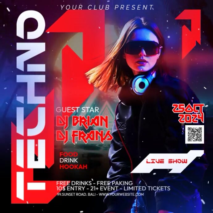 Techno Party Video Ads Template | PosterMyWall