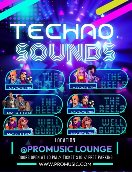 Plantilla de Techno Sounds Schedule Poster | PosterMyWall