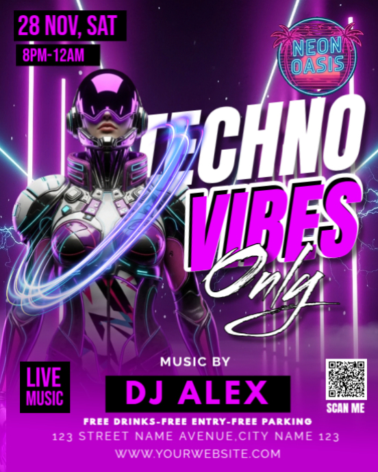 Techno Vibes EDM Party Flyer Template | PosterMyWall