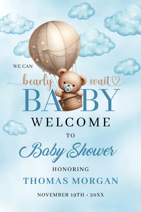 Teddy Bear Boy Baby Shower Welcome 9 Template | PosterMyWall