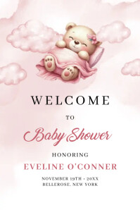Teddy Bear girl Baby Shower Welcome poster 9b Template | PosterMyWall