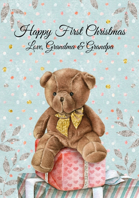 Teddy Bear Vintage Christmas Card for Child Template | PosterMyWall