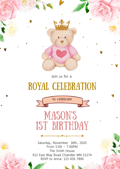 Teddy princess party theme Template | PosterMyWall