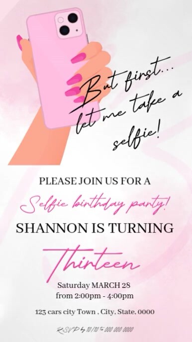 Plantilla de Teen tween selfie birthday party invite design template ...