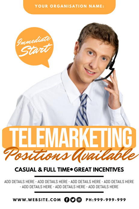 Copy of Telemarketing Positions Available Poster | PosterMyWall