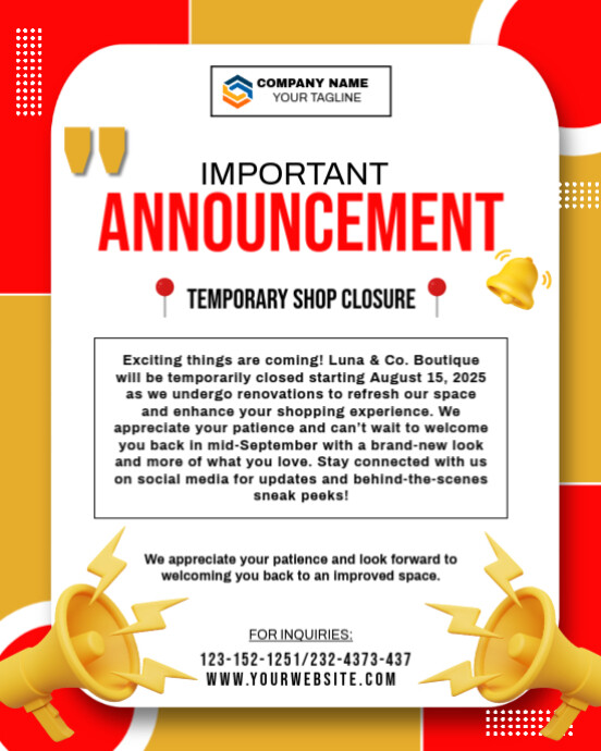 Copy of TEMPORARY CLOSURE ANNOUNCEMENT | PosterMyWall